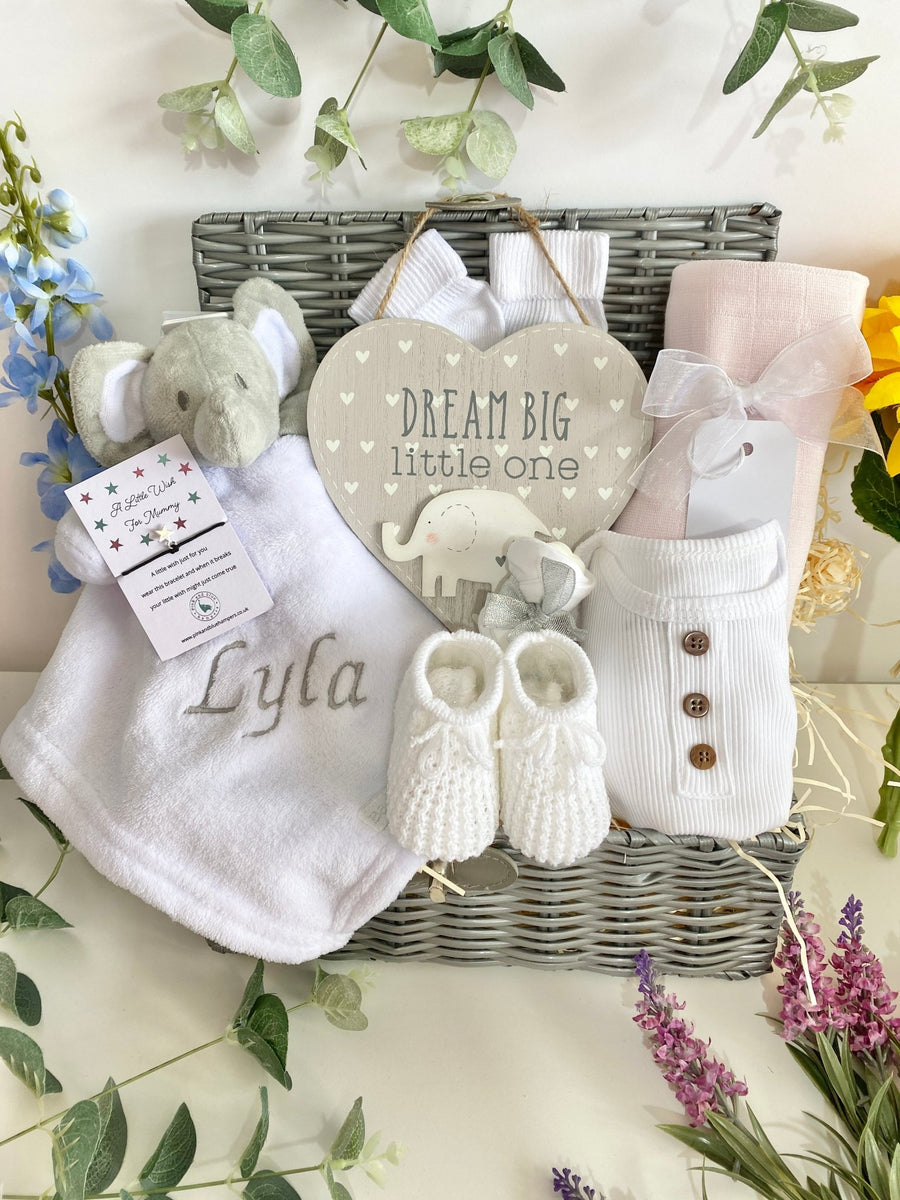 Personalised New Mummy Baby Hamper - Wishes & Hearts – Pink and Blue ...